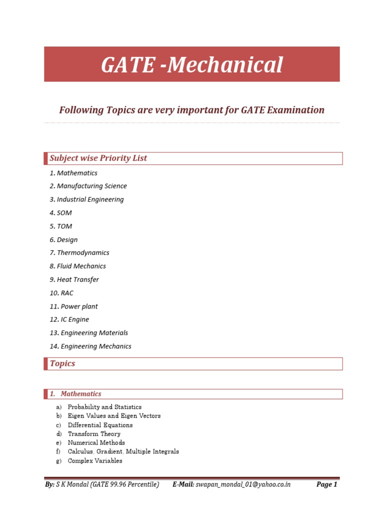 GATE Mechanical Exam Topic Priorities | PDF | Thermal Conduction | Heat ...