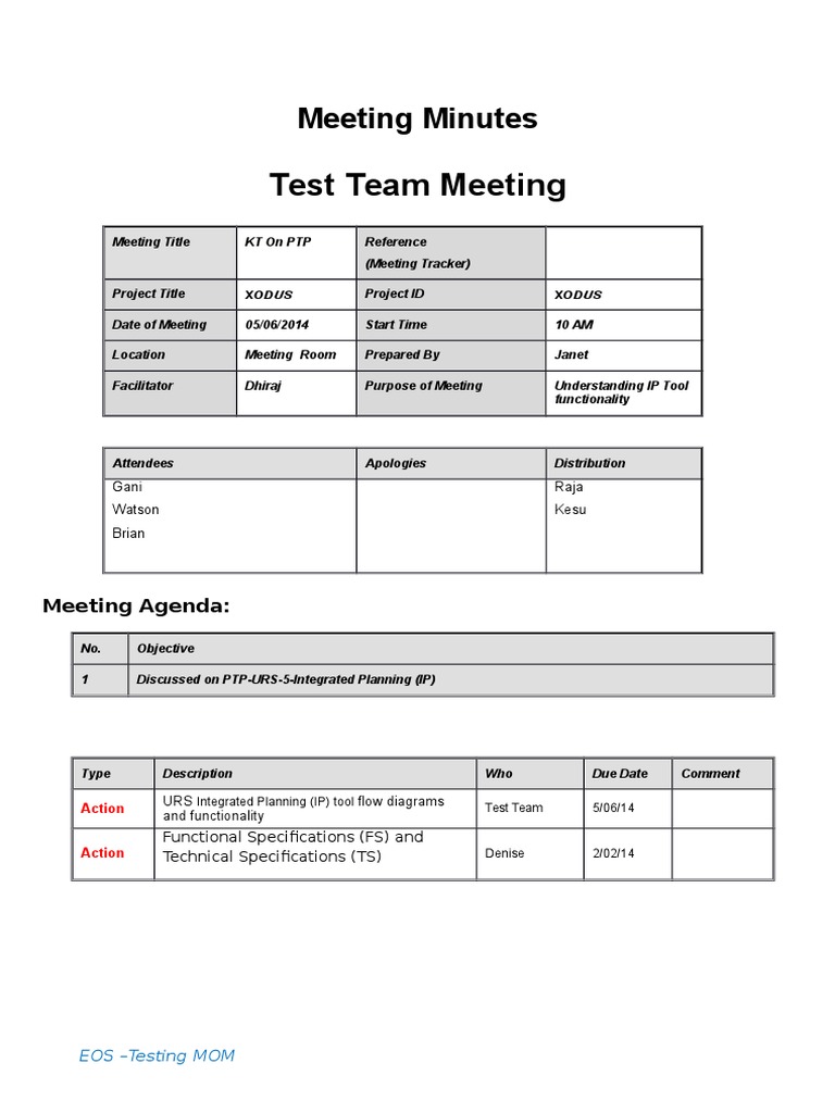 Test Team Meeting Minutes on IP Tool | PDF