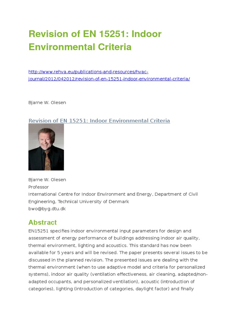 Revision of en 15251 | PDF | Ventilation (Architecture) | Air Pollution