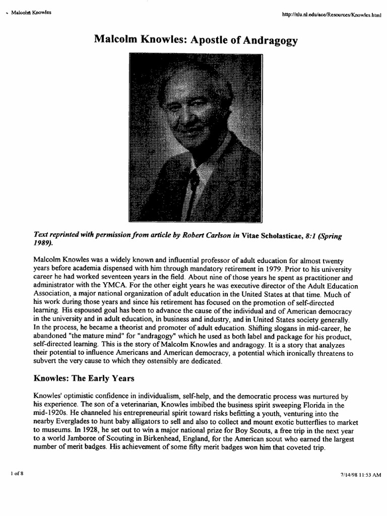 Malcolm Knowles Apostle of Andragogy | PDF