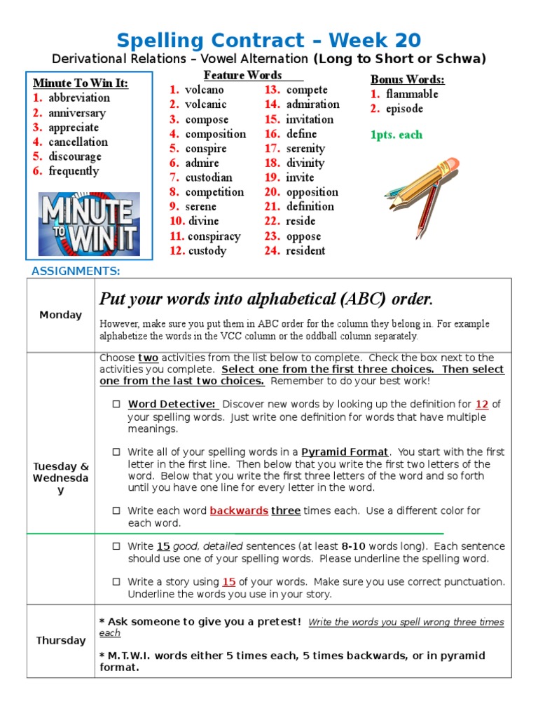 Week 20 Spelling Contract Activities | PDF | Language Arts & Discipline