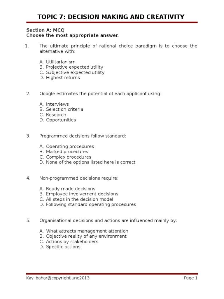 Topic 7 | PDF | Choice | Decision Making