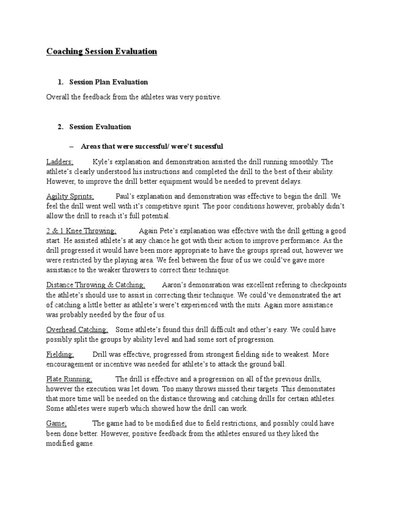Coaching Session Evaluation | PDF | Sports | Leisure
