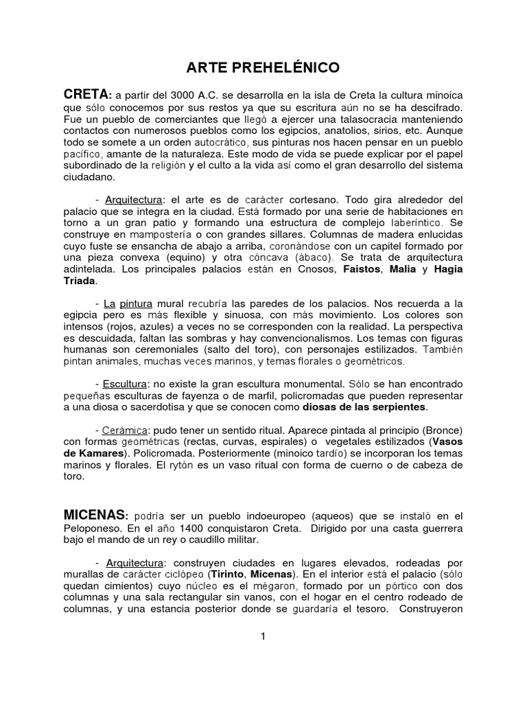 Arte Prehelénico: Creta | PDF | Antigua Grecia | Antiguedad clasica