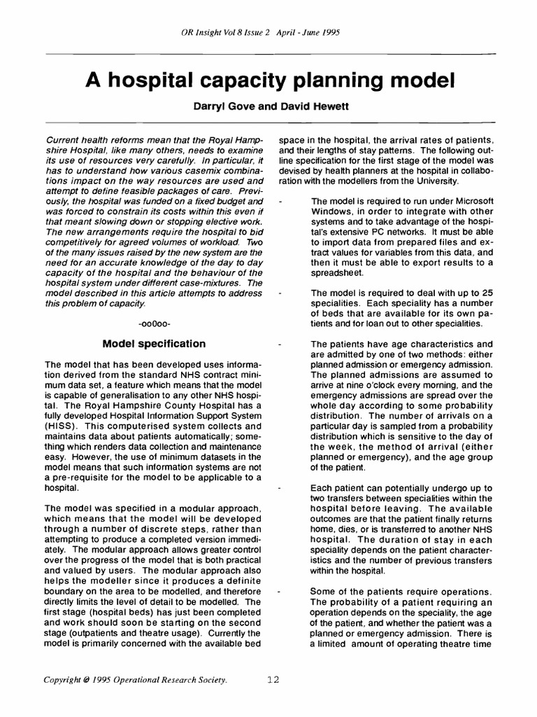 A Hospital Capacity Planning Model: Darryl Gove and David Hewett | PDF ...