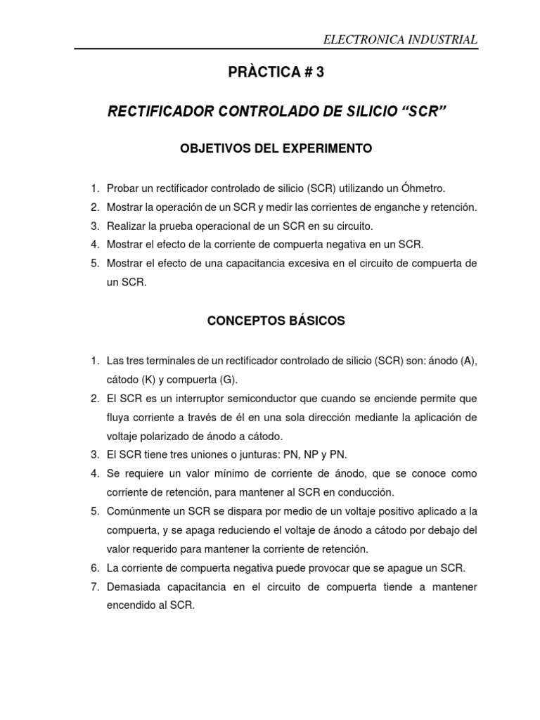 Rectificador Controlado de Silicio SCR: Práctica y Teoría | PDF ...