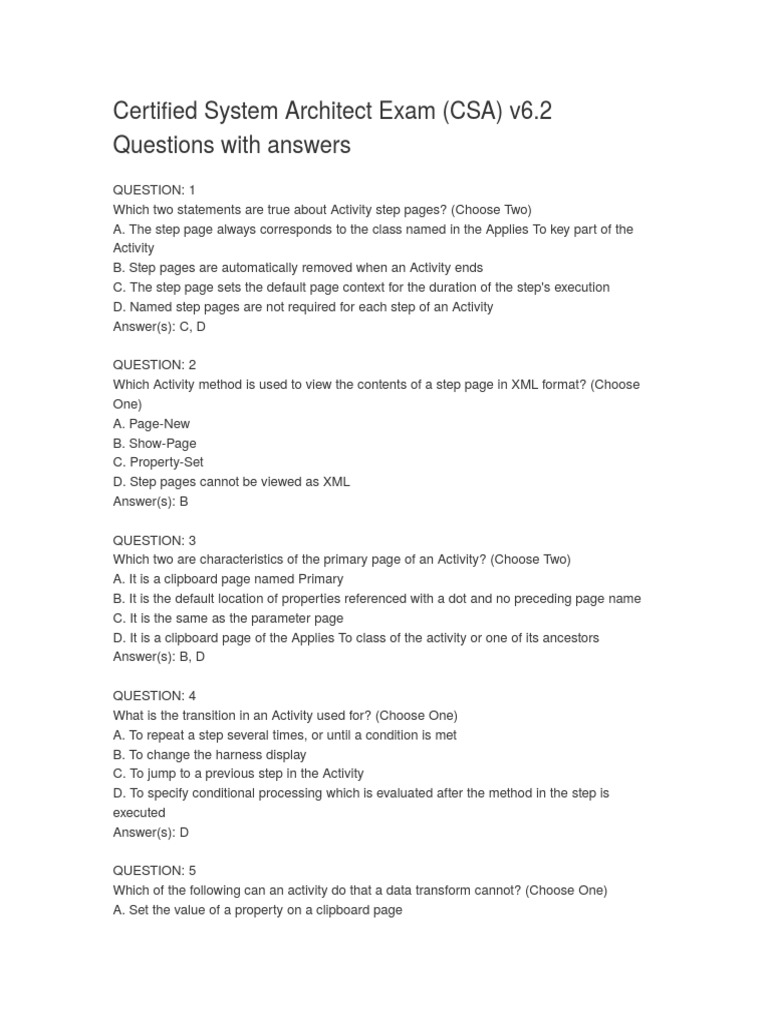 Certified System Architect Exam (CSA) v6.2 Questions With Answers | PDF ...