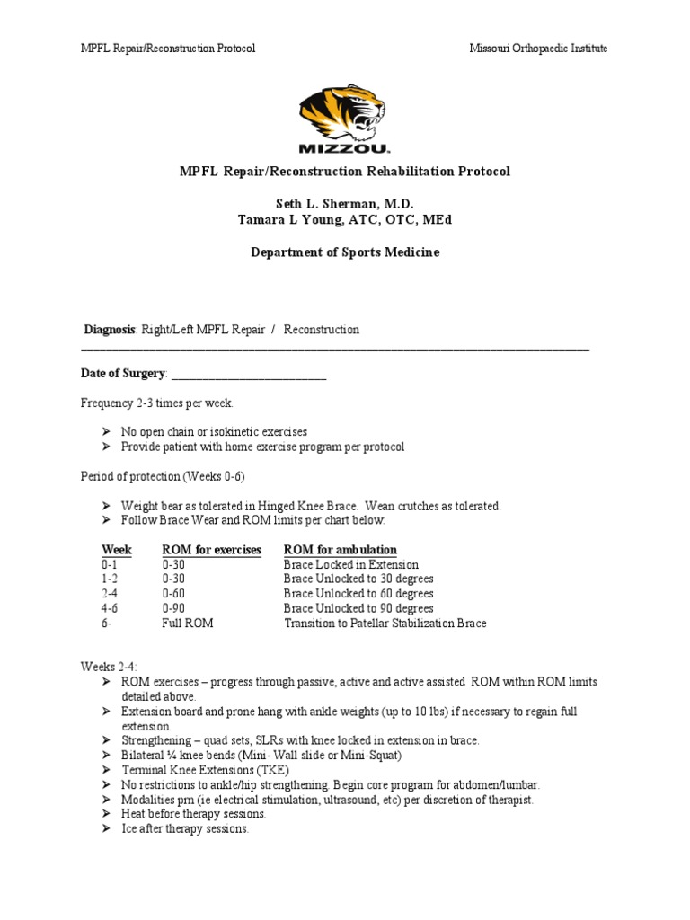MPFL Repair Reconstruction | PDF | Knee | Physical Therapy