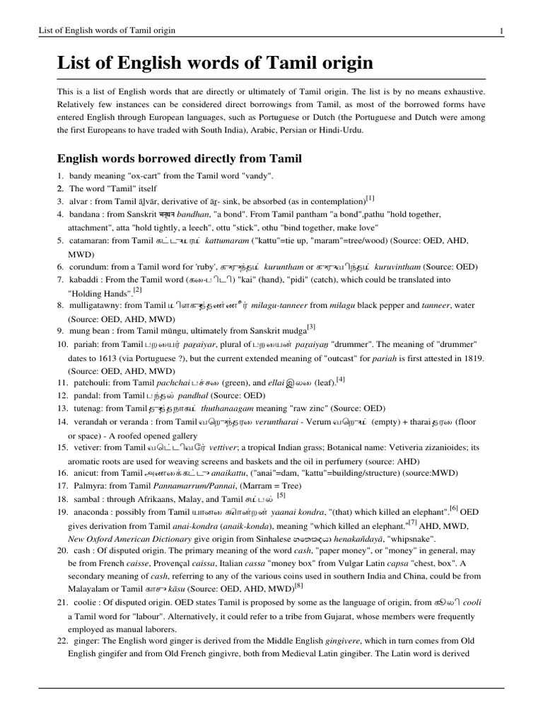 English Words with Origins in Tamil | PDF | Tamil Language | Dictionary