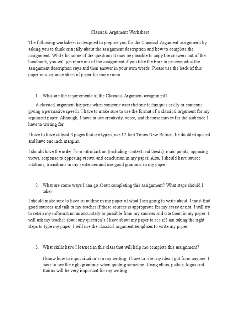 Classical Argument Assignment Guide | PDF | Rhetoric | Argument