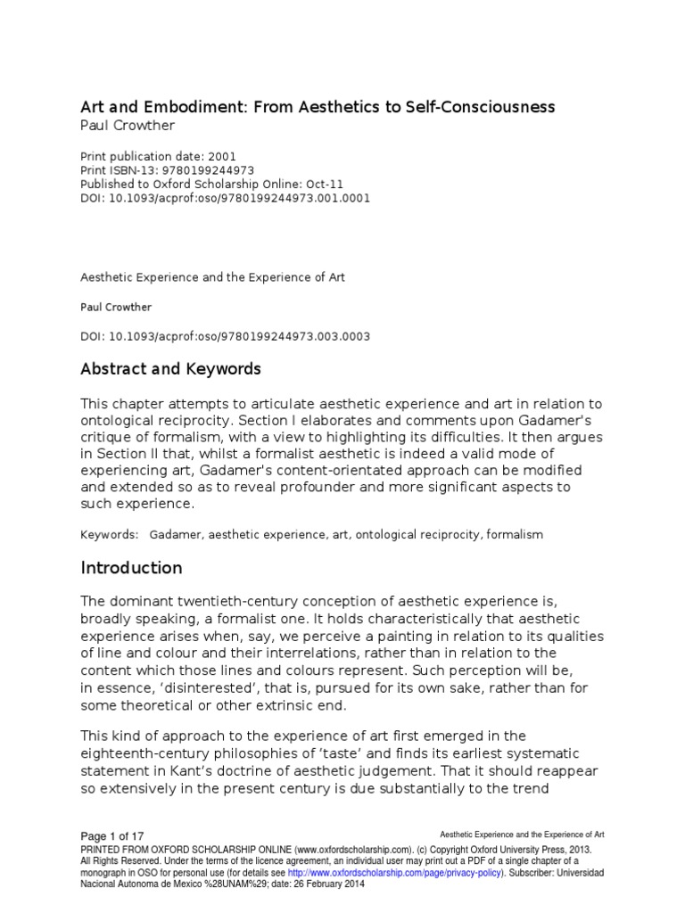 Aesthetic Experience and The Experience of Art | PDF | Aesthetics ...