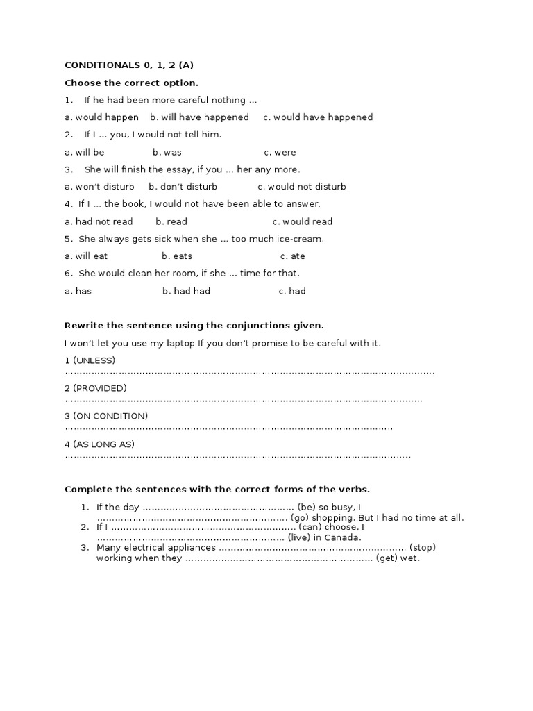 Conditionals 0, 1, 2 (A) Choose The Correct Option | PDF