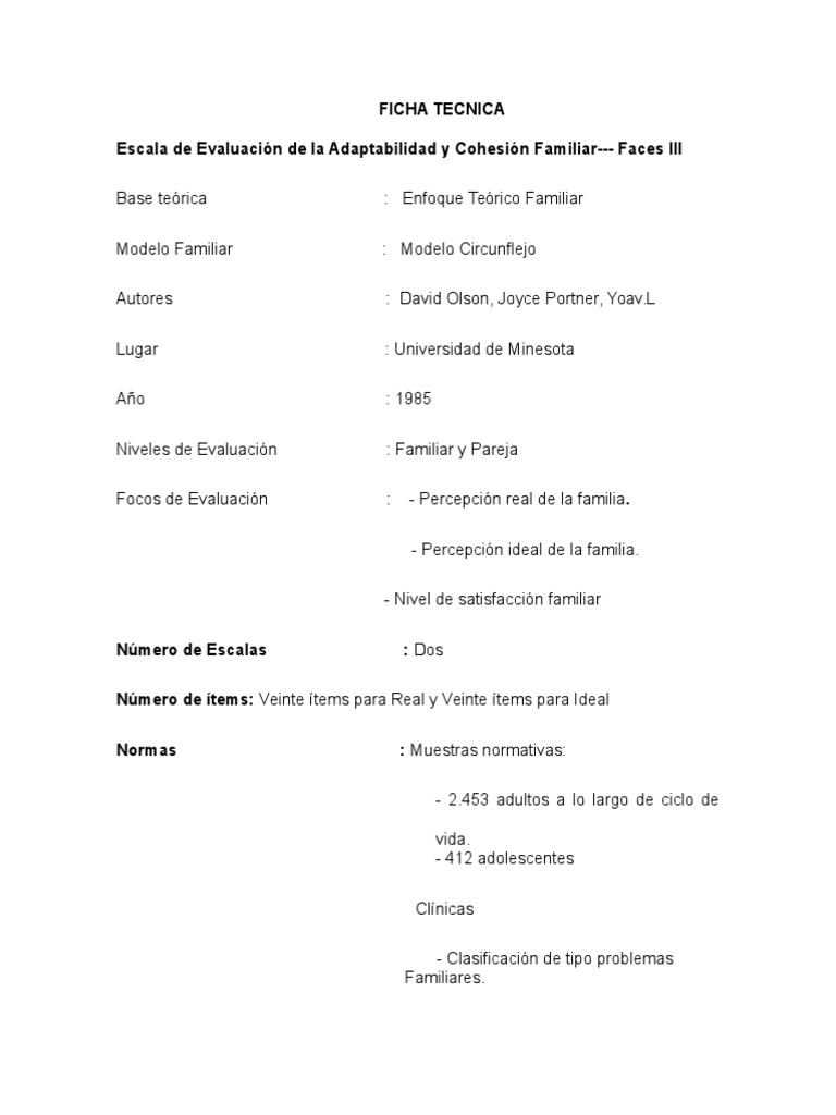 Faces Iii | PDF | Pruebas psicologicas | Análisis de los datos