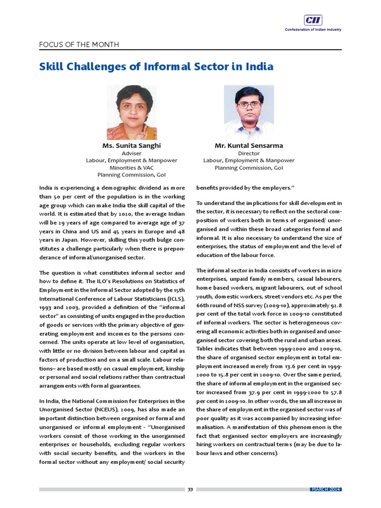 Informal Sector in India | PDF | Informal Sector | Workforce
