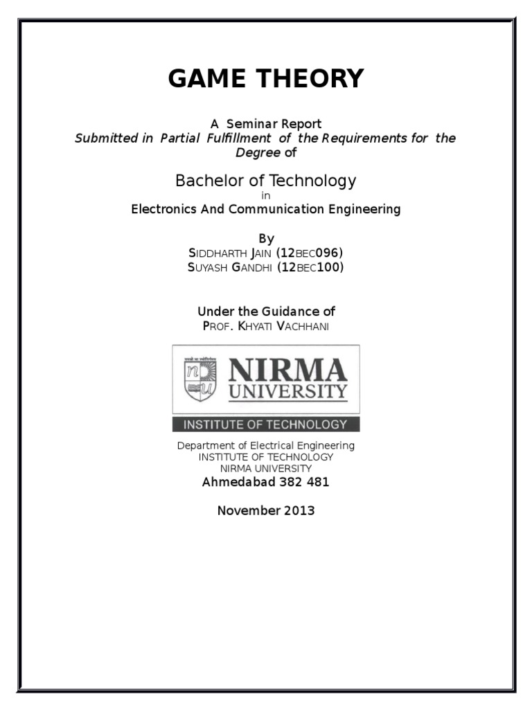 Game Theory Report | PDF | Game Theory | Mathematical And Quantitative ...