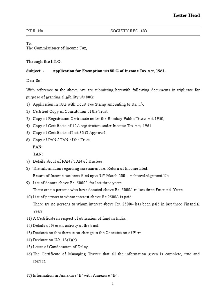 80G Format | Income Tax In India | Trust Law