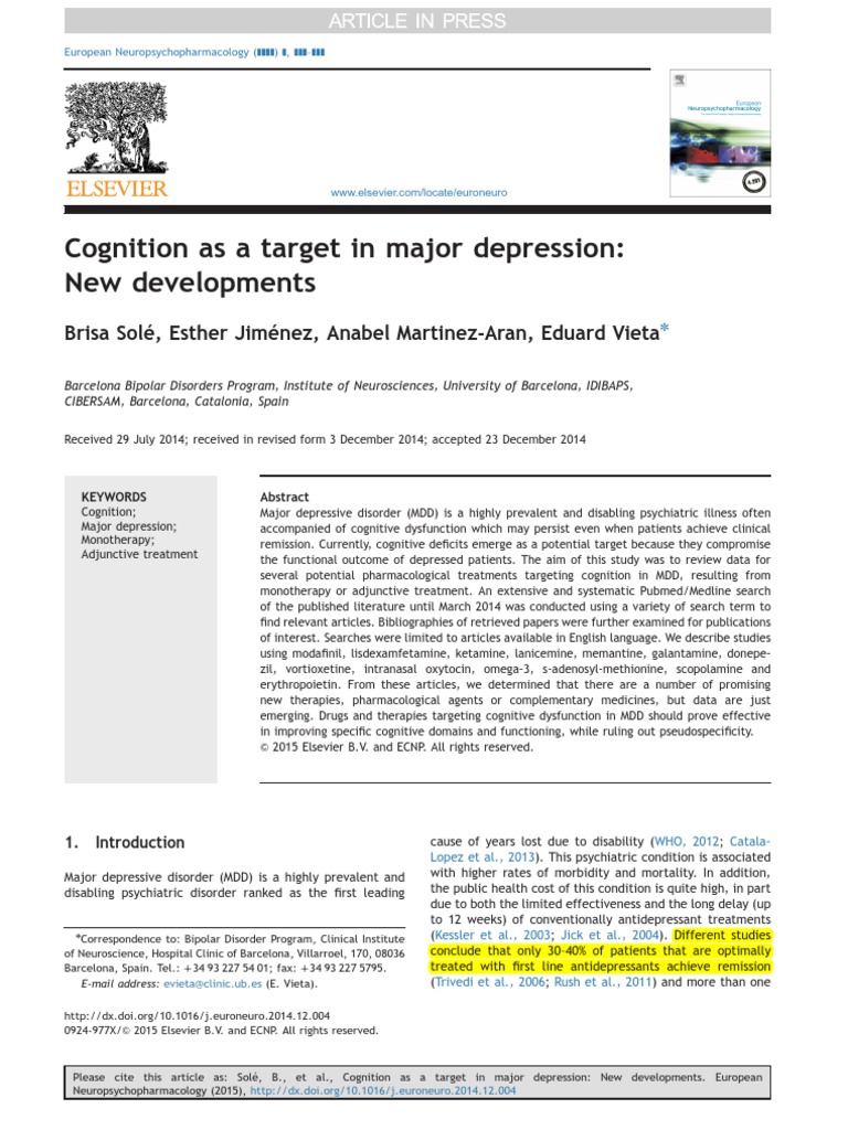 Targeting Cognition in Major Depression | PDF | Major Depressive ...