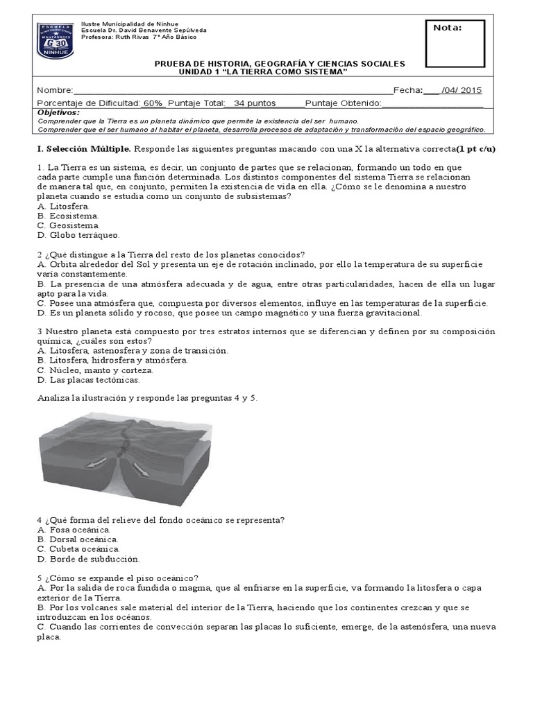 Prueba Hist 7° Unidad 1 | PDF | Placas tectónicas | Tierra