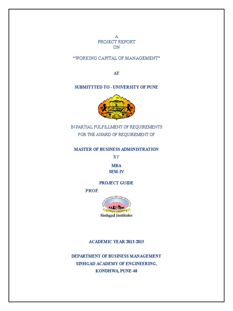 "Working Capital of Management": A Project Report ON | Download Free ...