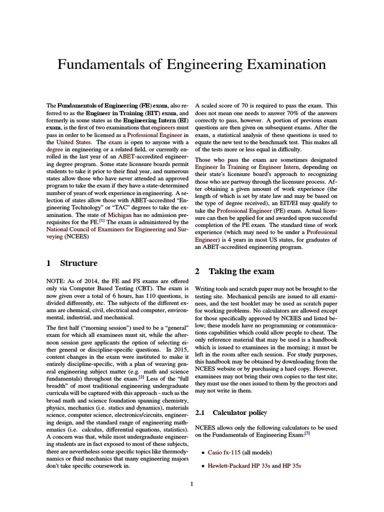 Fundamentals of Engineering Examination | PDF | Vocational Education ...