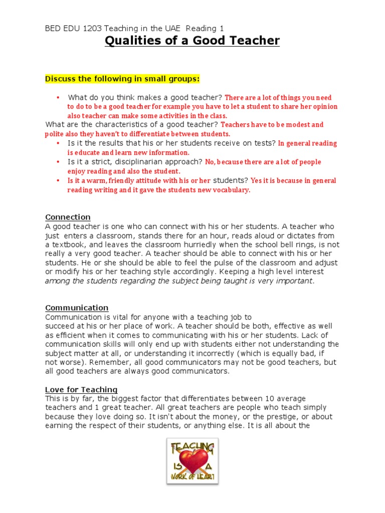 Qualities of A Good Teacher | PDF | Classroom | Teachers