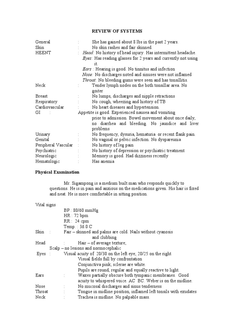 Review Of Systems General Skin Heent Physical Examination