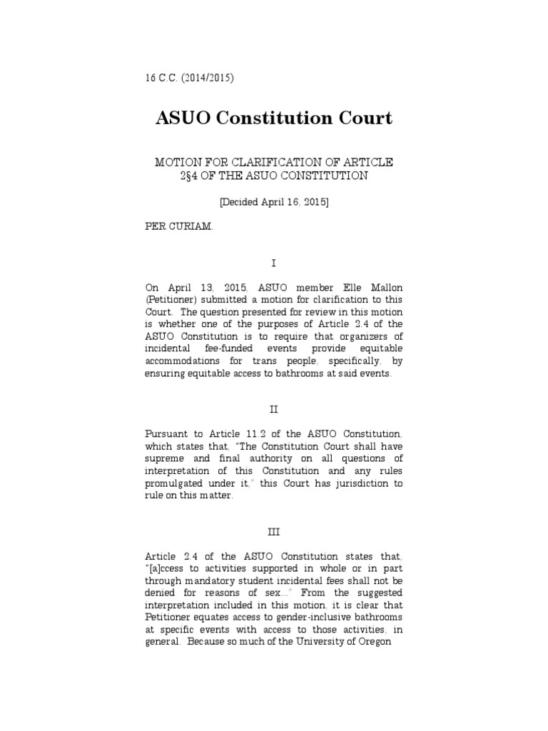 Constitution Court motion for clarification | United States Law ...