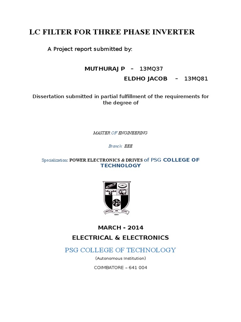 LC Filter For Three Phase Inverter Report | PDF | Inductor | Power Inverter