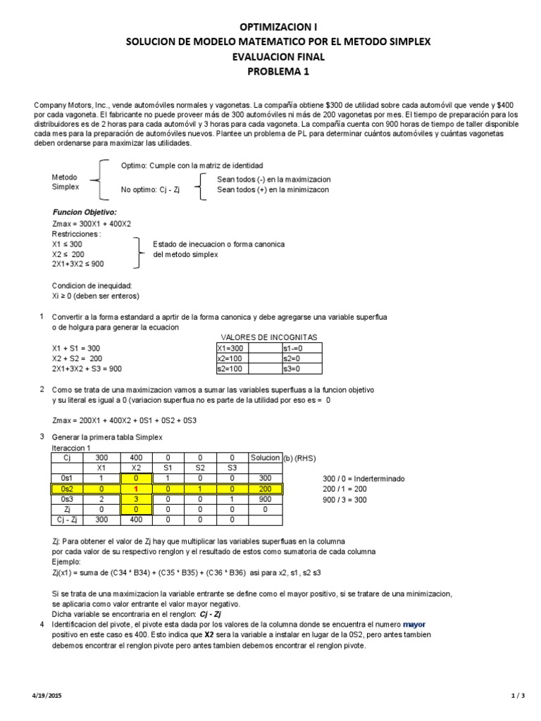 Modelo Matematico Metodo Simplex | PDF | Enseñanza de matemática ...