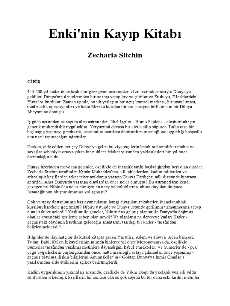 Zecharia Sitchin - Enki'Nin Kayıp Kitabı | PDF