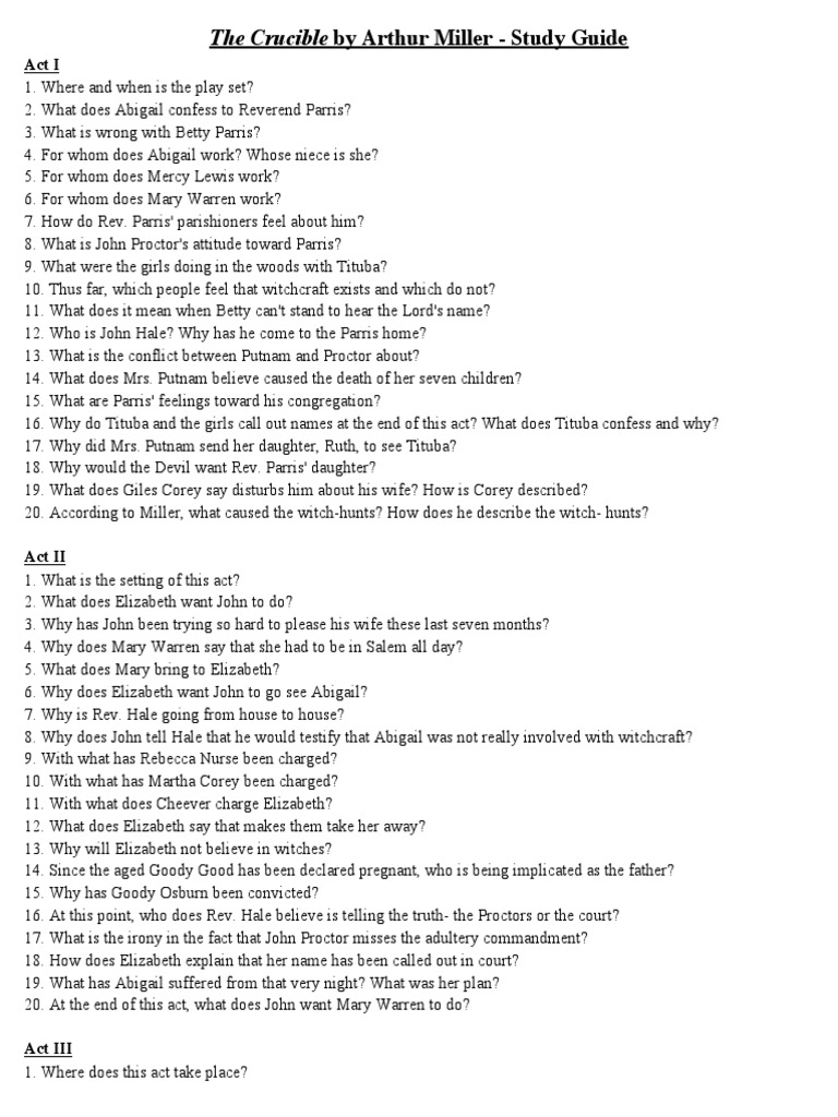 The Crucible Study Guide Overview | PDF | Witch Trials | Early Modern ...