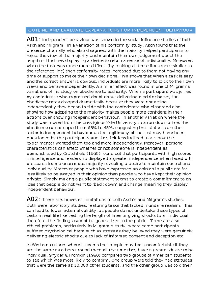 Outline and Evaluate Explanations For INDEPENDENT Behaviour | PDF ...