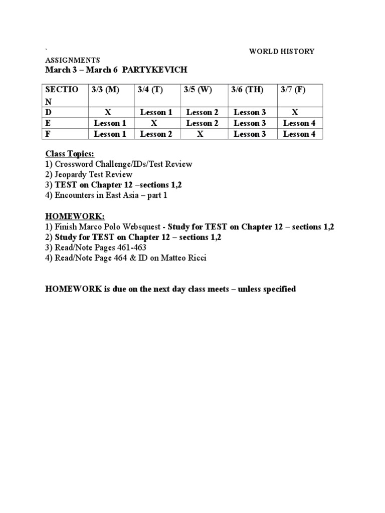 World History Assignments Overview | PDF | Leisure