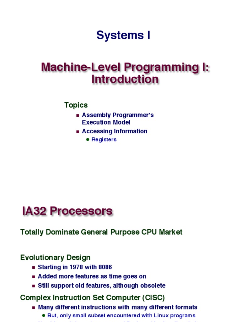 An Overview of the Evolution and Architecture of Intel x86 Processors and Machine-Level ...