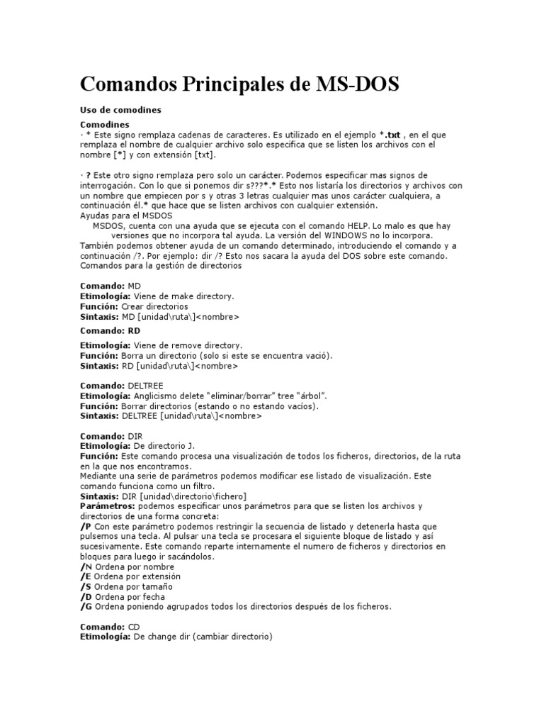 Guía de Comandos MS-DOS | PDF | Informática