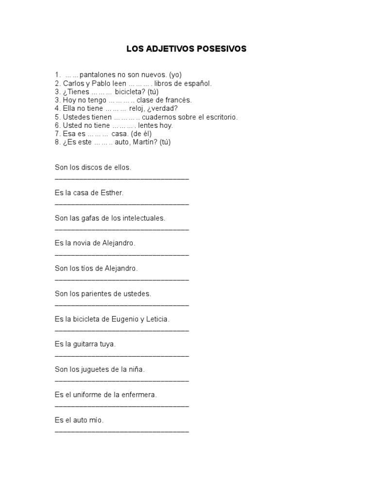 Ejercicios de Adjetivos Posesivos | PDF