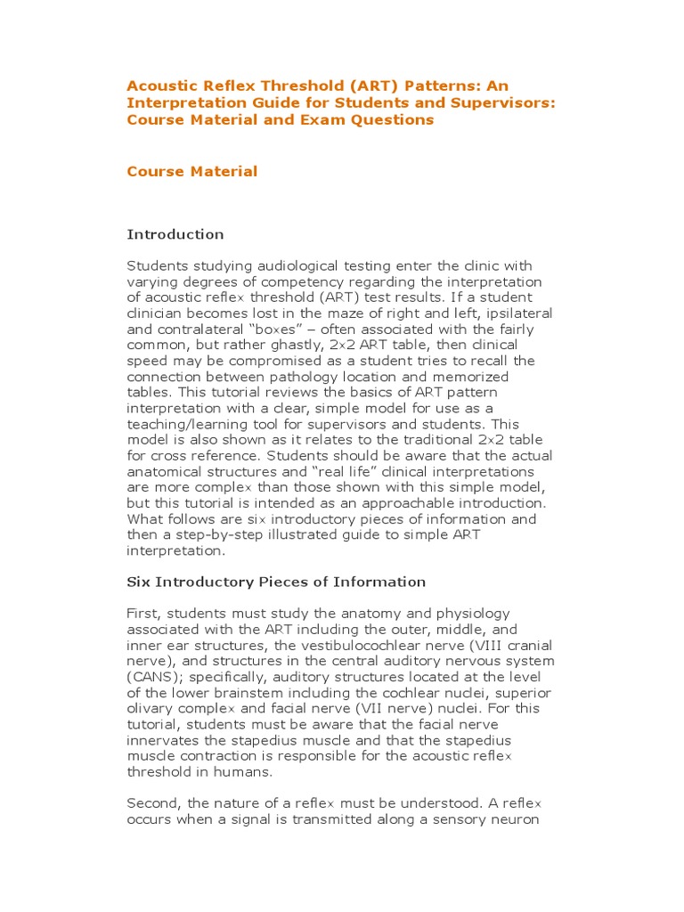 Acoustic Reflex Threshold (ART) Patterns: An Interpretation Guide For ...