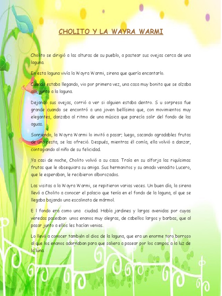 El encanto de la Wayra Warmi y cómo Cholito rompió el hechizo | PDF