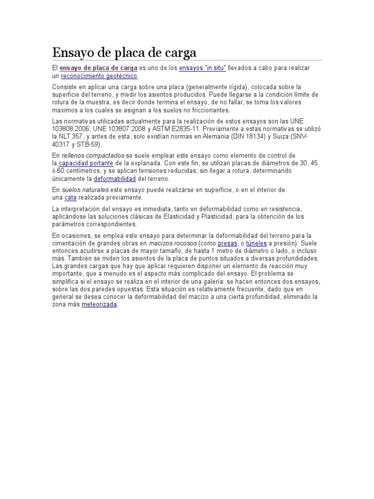 Ensayo de Placa de Carga: Guía Técnica | PDF | Fundación (Ingeniería ...