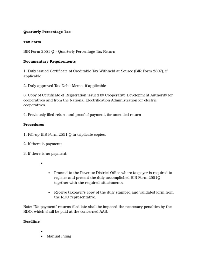 BIR Form 2551: Quarterly & Monthly Tax Guide | PDF
