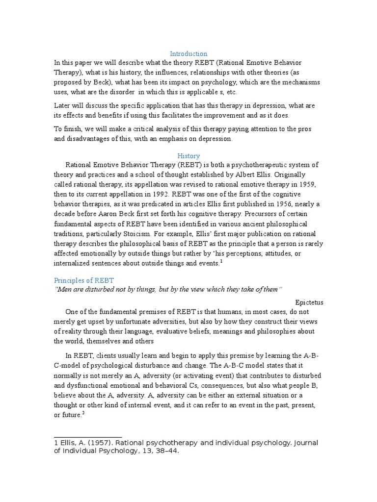 Rational Emotive Behavior Therapy (REBT) for Treating Depression ...