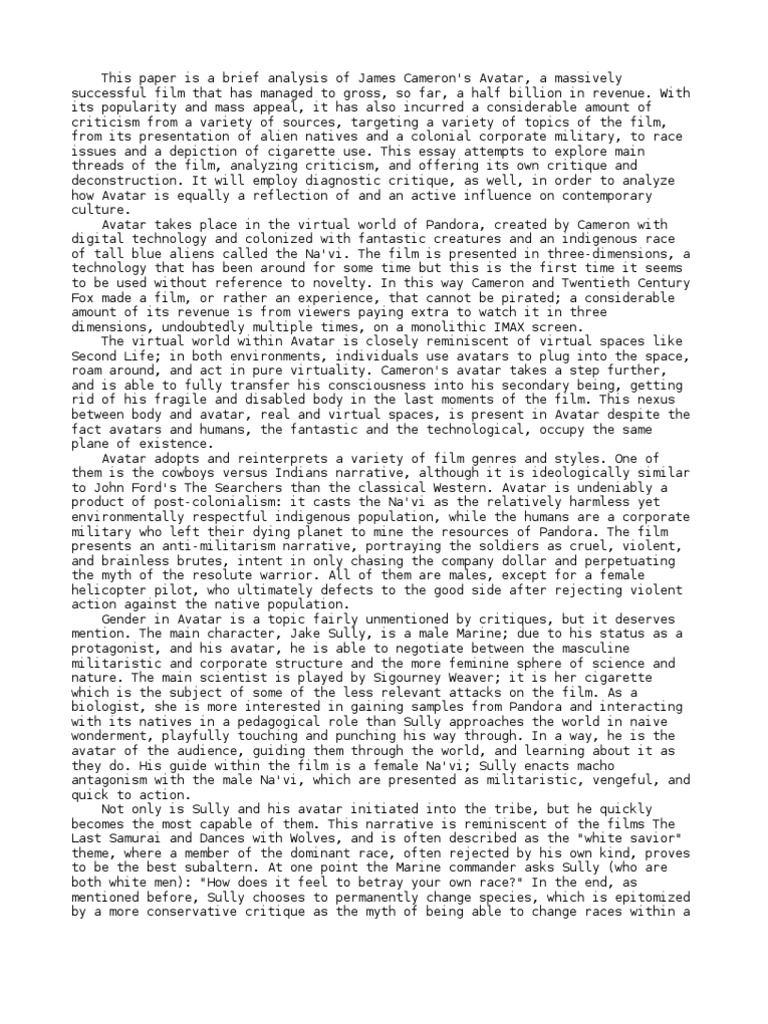 Avatar: A Critical Film Analysis | PDF | Avatar (2009 Film)