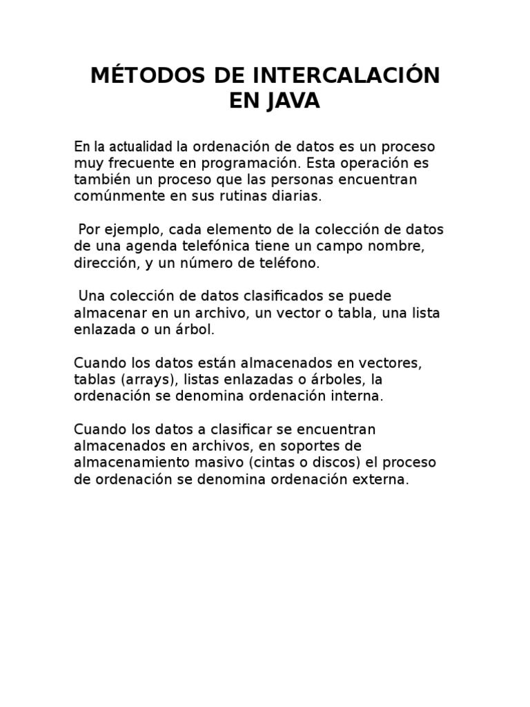 Métodos de Intercalación en Java | PDF | Estructura de datos de matriz ...