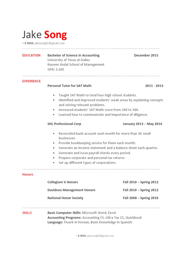 Resume - Jake Song | PDF | Career & Growth
