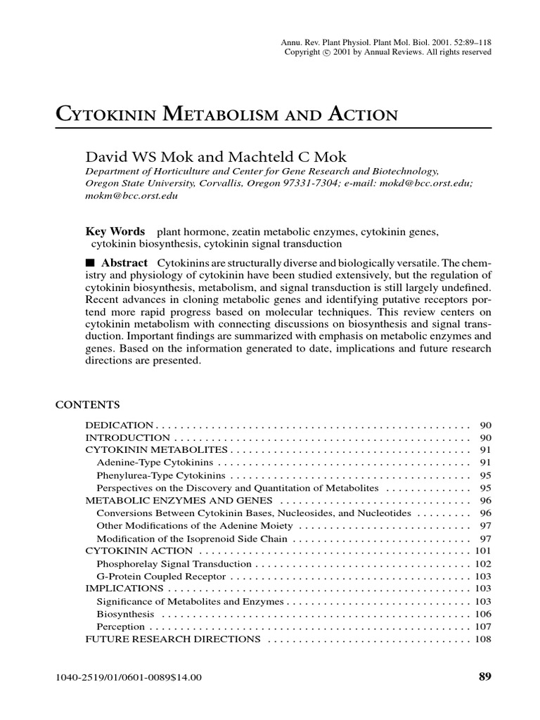 07 - Mok - 2001 Cytokinins - 2 PDF | PDF | Gene | Metabolism