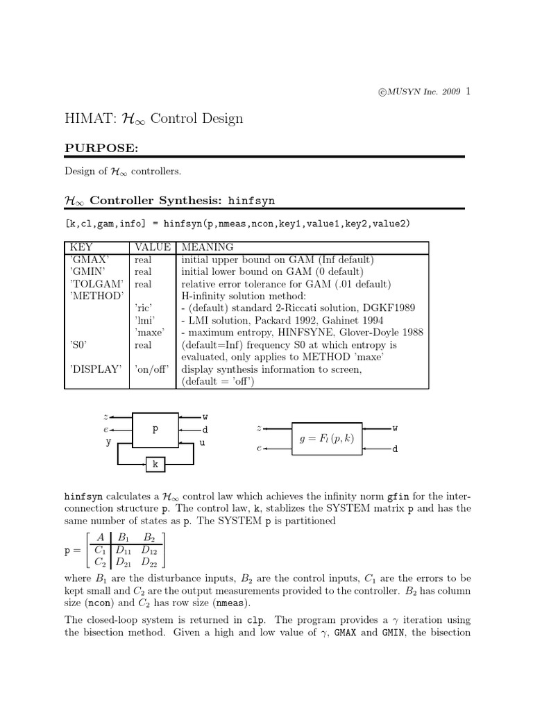 Himat: H Control Design: Purpose | PDF | Control Theory | Matrix ...