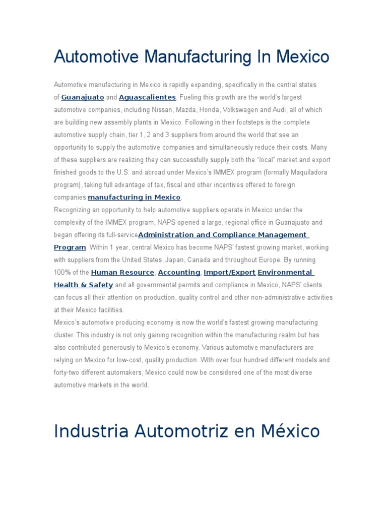 Automotive Manufacturing in Mexico | PDF | Vehicle Industry | Mexico