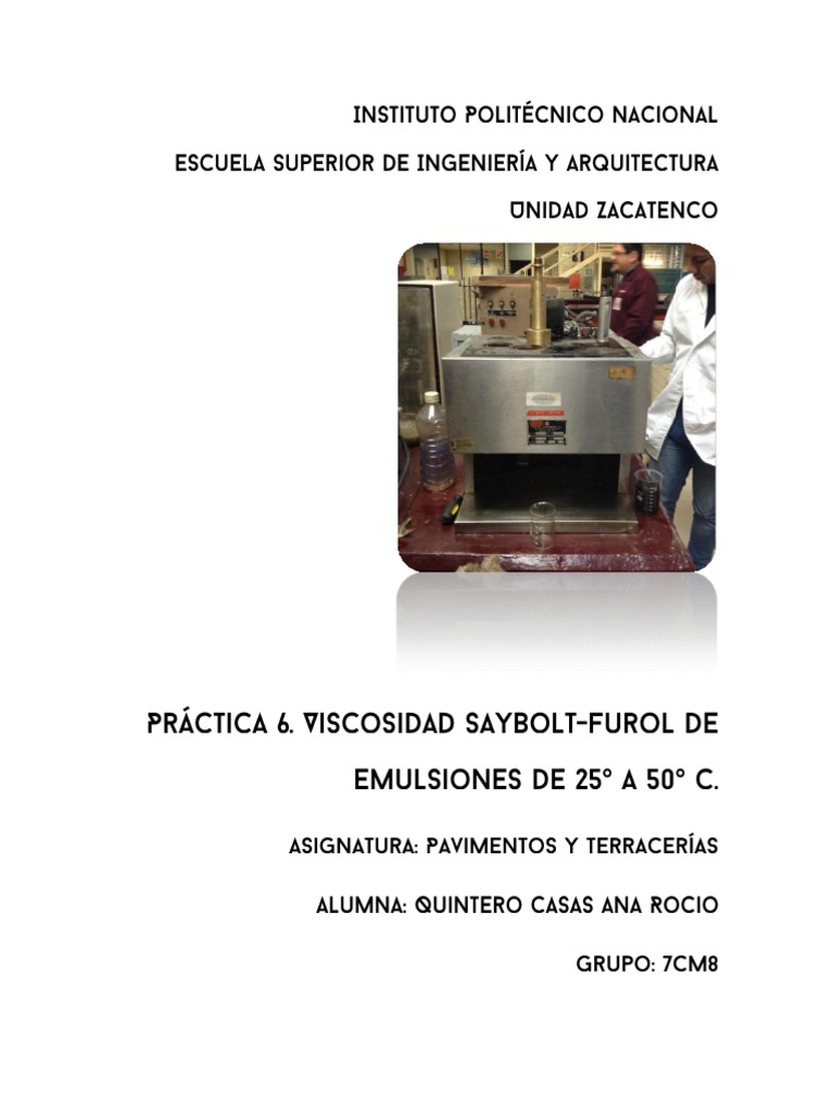 Práctica Viscosidad Saybolt-Furol de Emulsiones de 25 a 50 | Viscosidad ... Práctica Viscosidad Saybolt-Furol de Emulsiones de 25 a 50 | Viscosidad ...