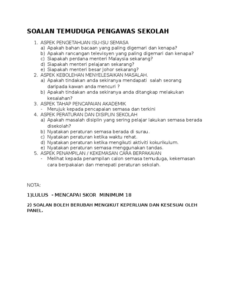 Soalan Temuduga Pengawas Sekolah | PDF