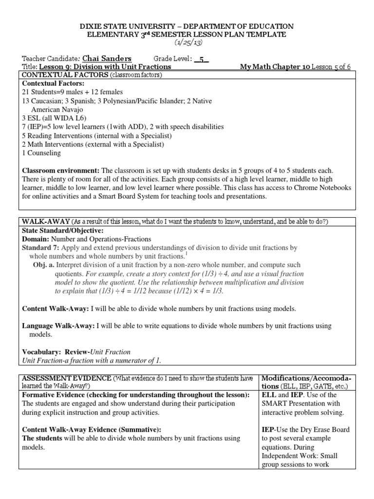 Unit Plan Math Lesson 5 of 6 | PDF | Educational Assessment | Reading ...